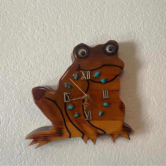Other | Vintage Wooden Frog Clock With Stone Numbers | Poshmark
